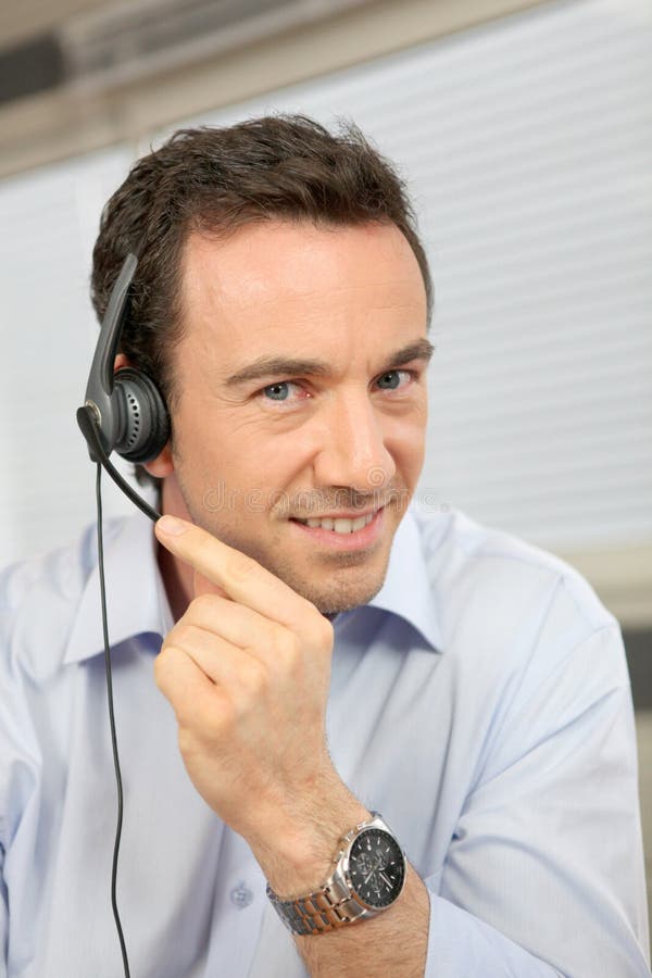 Portrait of a Smiling Man with Headset Stock Photo - Image of boss ...