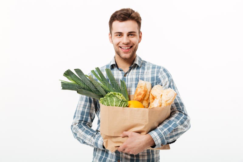 Portrait of a Smiling Man Holding Paper Bag Stock Image - Image of ... Portrait of a Smiling Man Holding Paper Bag Stock Image - Image of ...