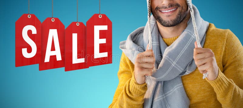 Composite Image of Portrait of Smiling Man Holding Wooly Hat Stock ...