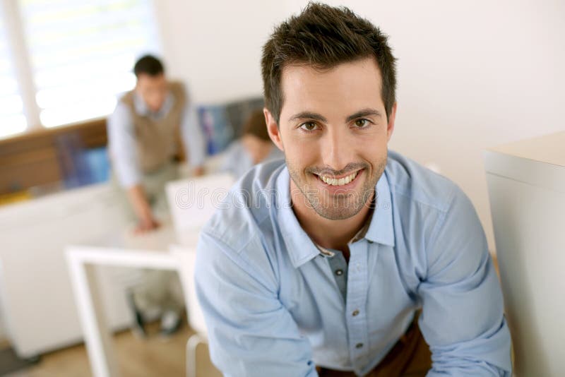 Portrait of Smiling Man at Work Stock Photo - Image of adult ...