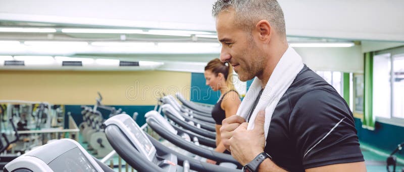 Portrait of Man Training Over Treadmill Stock Image - Image of exercise ...