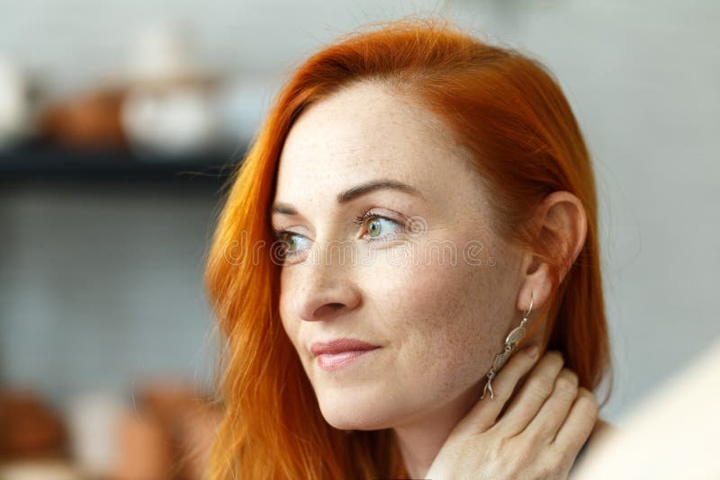 Portrait of Smiling Middle Age Woman with Red Hair Stock Image - Image ... Portrait of Smiling Middle Age Woman with Red Hair Stock Image - Image ...