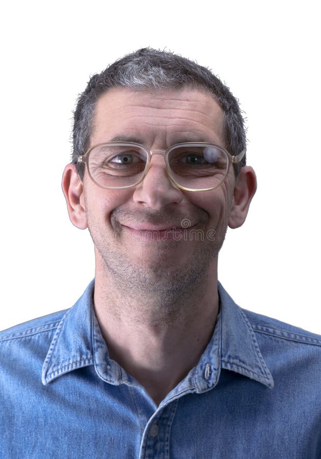 Portrait Of A Smiling Middle Aged Man With A Positioning Face Wearing Glasses For Vision