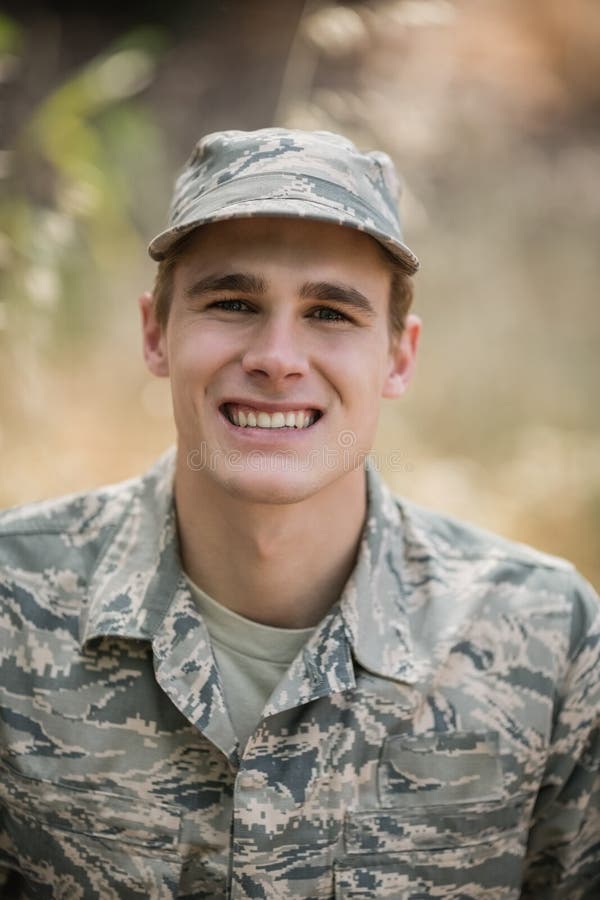 Portrait of Smiling Military Soldier Stock Image - Image of alertness ...