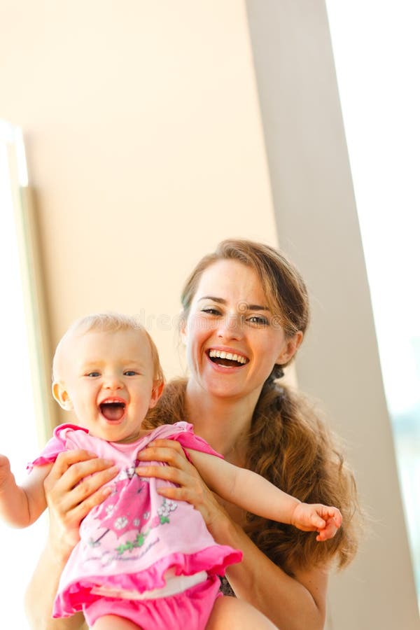Portrait of Smiling Mother and Baby Stock Image - Image of leisure ...