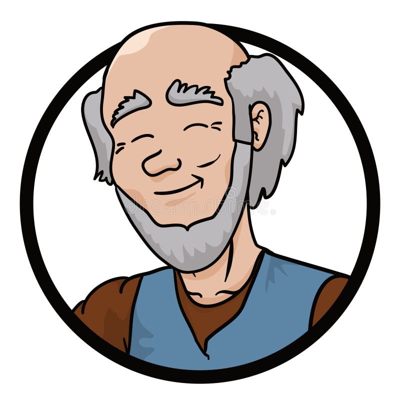 Portrait of Smiling Older Man Inside Round Button, Vector Illustration ...