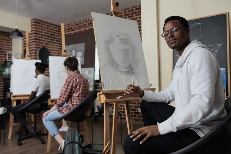 Portrait of Smiling Painter Student Attenting Drawing Class Stock Photo ...