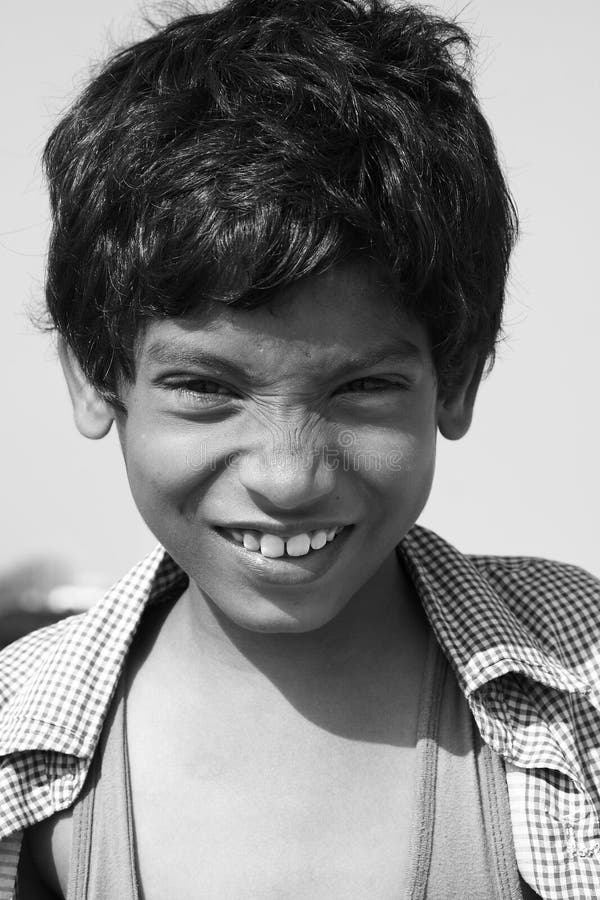 Portrait of Smiling Poor Boy Editorial Image - Image of emotion, black ...
