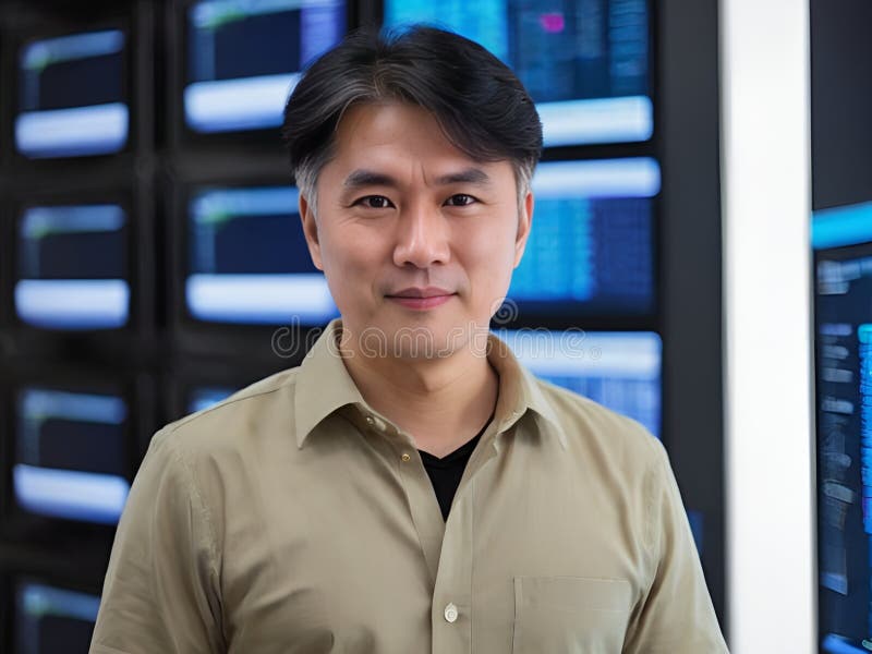 Portrait of Smiling Professional in Technology Setting Stock Photo ...