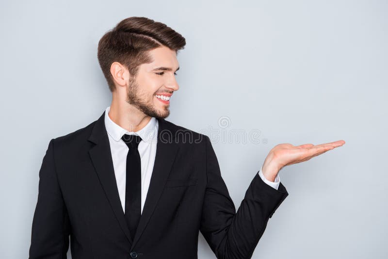 Portrait of Smiling Promoter Making Advertisement of New Product Stock ...