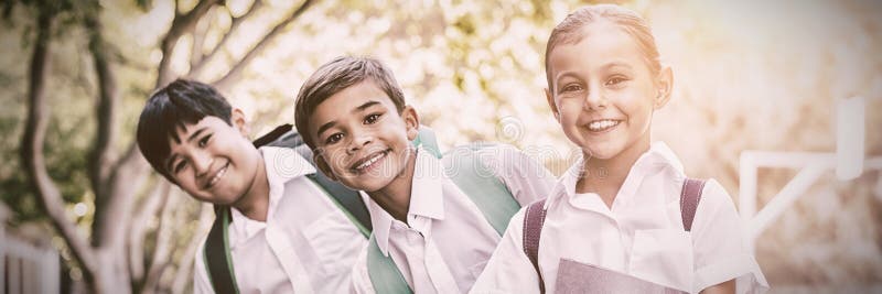 Portrait of Smiling School Kids Standing in Campus Stock Image - Image ...