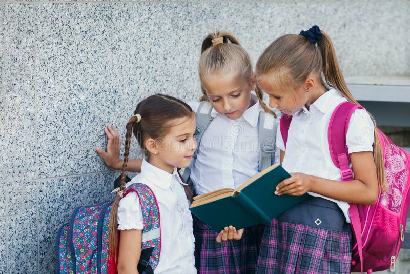 Portrait of Smiling School Kids Standing in School Terrace Stock Image ...