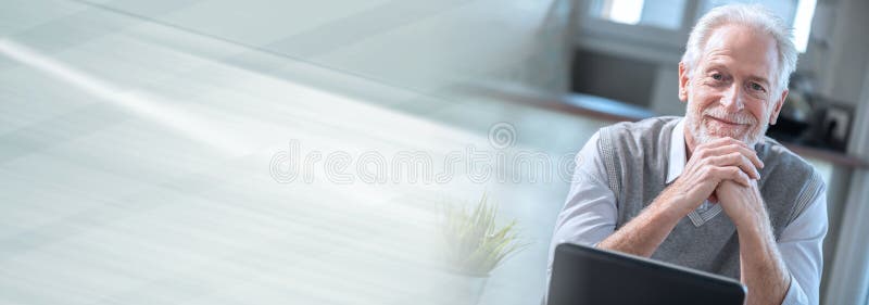 Portrait of Smiling Senior Businessman; Panoramic Banner Stock Image ... Portrait of Smiling Senior Businessman; Panoramic Banner Stock Image ...