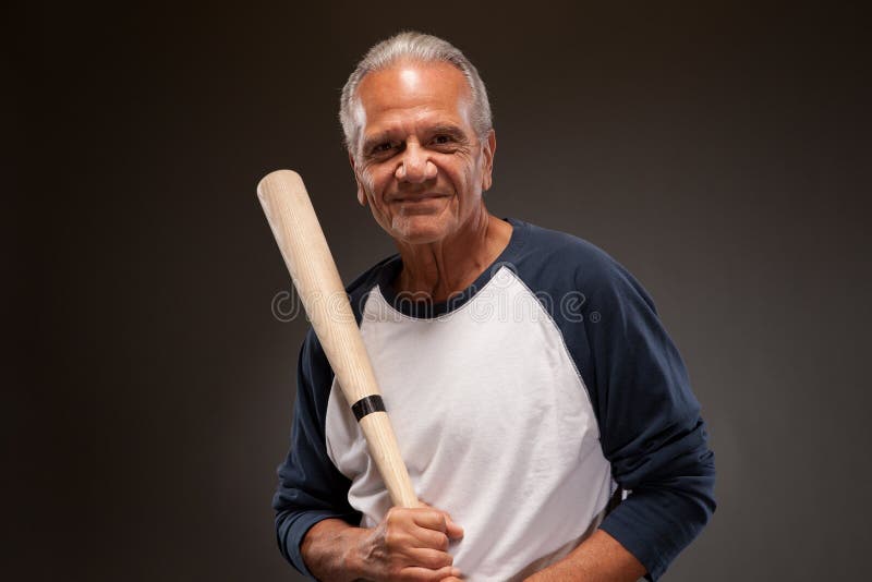 Portrait of a Smiling Senior Man with a Baseball Bat Stock Image ...