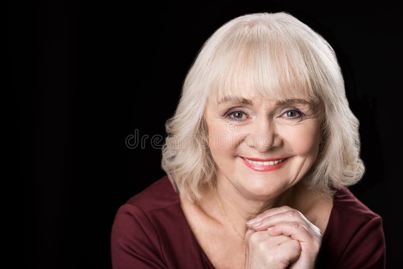Portrait Of Smiling Senior Woman With Makeup Stock Image Image Of