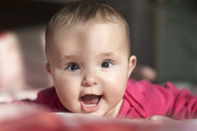 Portrait of Smiling Small Baby Girl Stock Photo - Image of innocence ...
