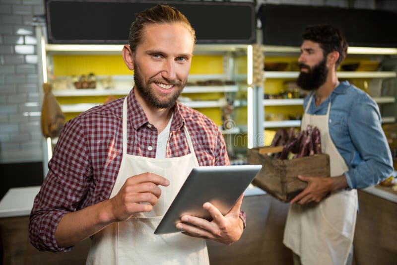 Portrait of Smiling Staff Using Digital Tablet Stock Image - Image of ...