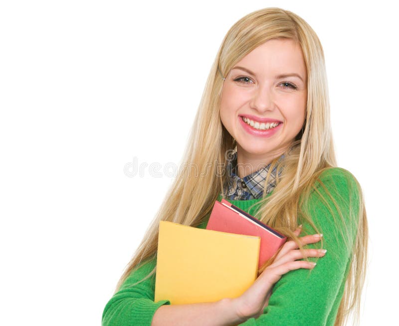 Portrait of Smiling Student Girl with Books Stock Photo - Image of self ...