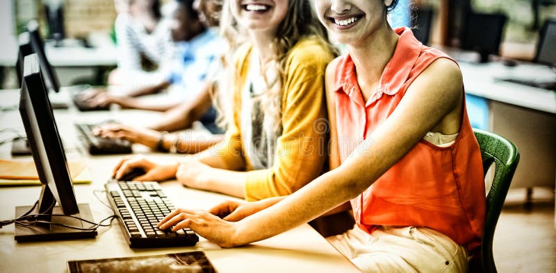 Students Working on Computer in a College Library Stock Image - Image ...