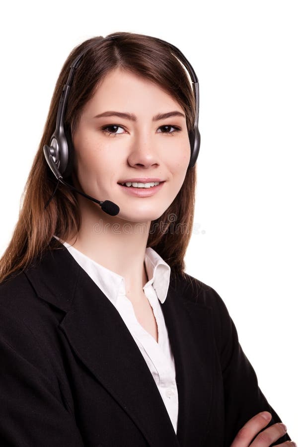 Portrait of Smiling Support Phone Operator in Headset Stock Photo ...