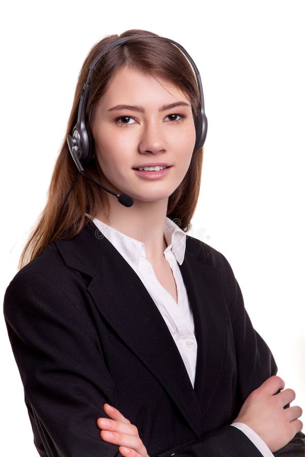 Portrait of Smiling Support Phone Operator in Headset Stock Photo ...