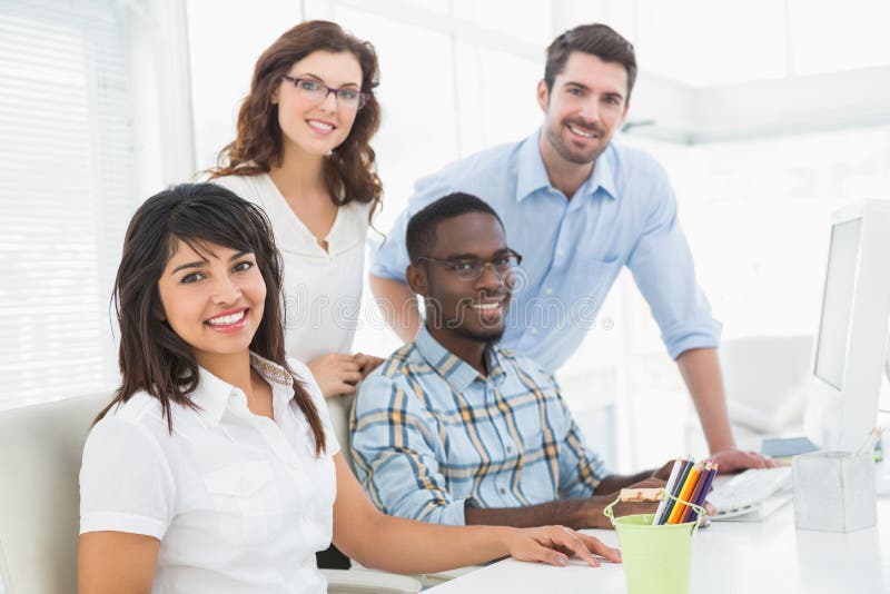 Portrait of Smiling Teamwork Working Together Stock Image - Image of ...