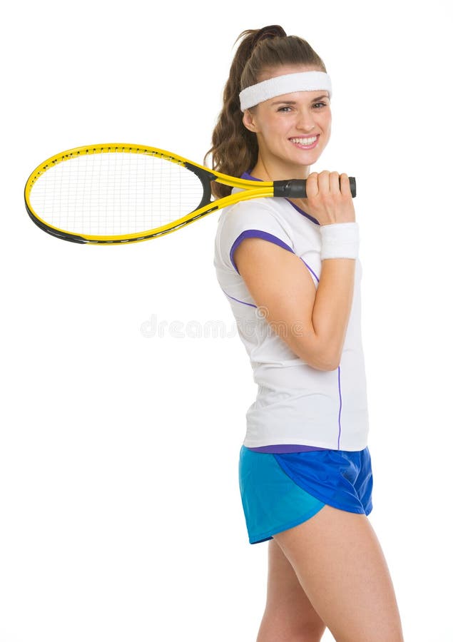 Portrait of Smiling Tennis Player with Racket Stock Image - Image of ...