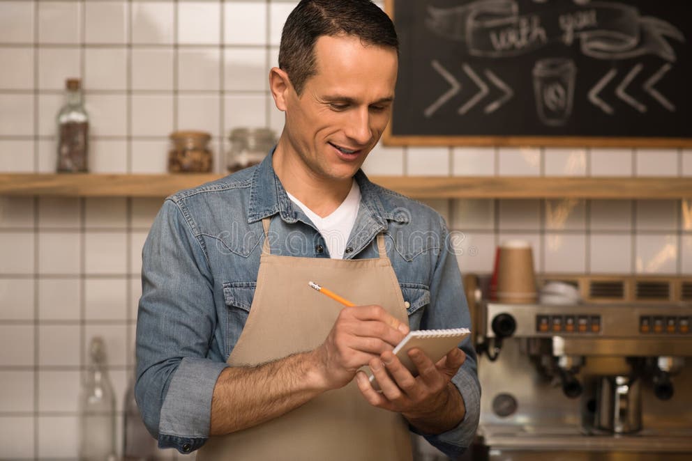 Waiter taking notes stock photo. Image of adult, owner - 119045520