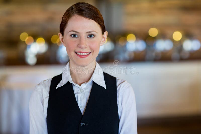Portrait of Smiling Waitress Stock Image - Image of waitress, person ...