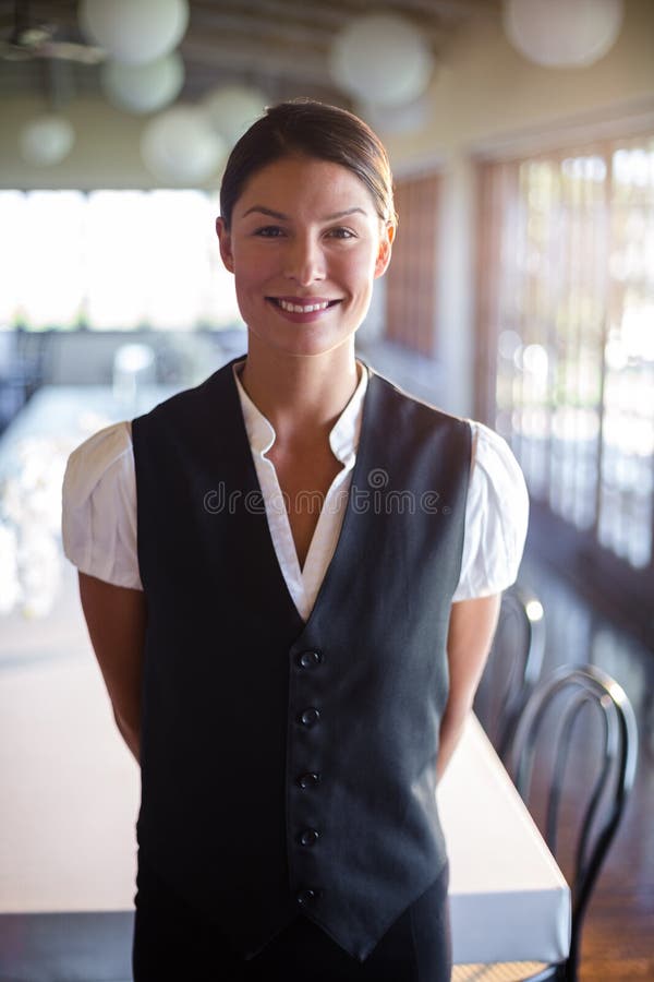 Portrait of Smiling Waitress Stock Illustration - Illustration of ...