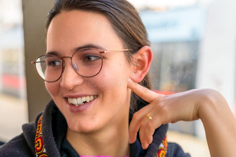 Portrait of a Smiling White Caucasian Female with Glasses Stock Photo ...