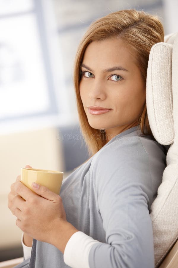 Portrait of Smiling Woman with Coffee Cup Stock Image - Image of ...