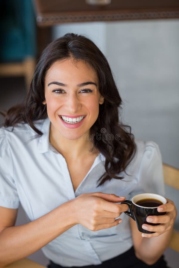 Portrait of Smiling Woman Having Cup of Coffee Stock Image - Image of ...