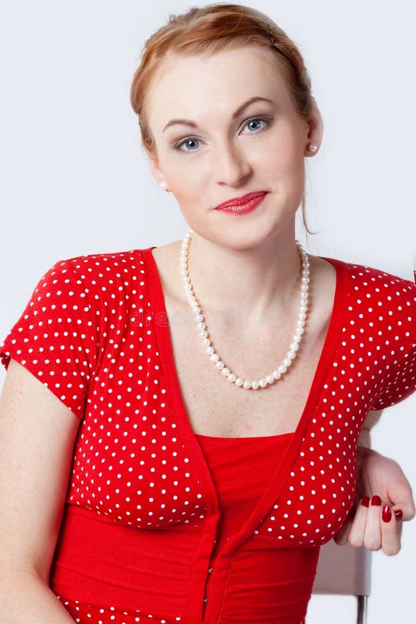 Portrait of the Smiling Woman in a Red D Stock Image - Image of dress ...