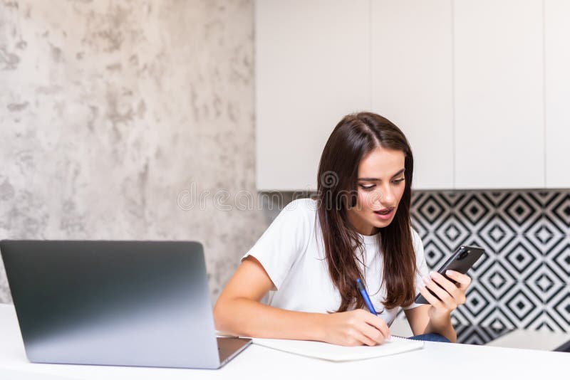 Portrait of Smiling Woman Relaxing Using Technology of Laptop Computer ...