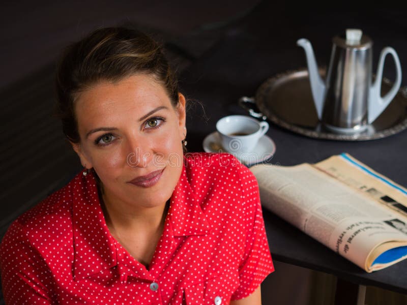 Portrait of a Smiling Woman at Tea Time Stock Image - Image of indoor ...