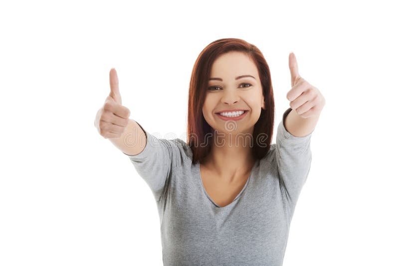 Portrait of Smiling Woman with Thumbs Up Stock Image - Image of ...