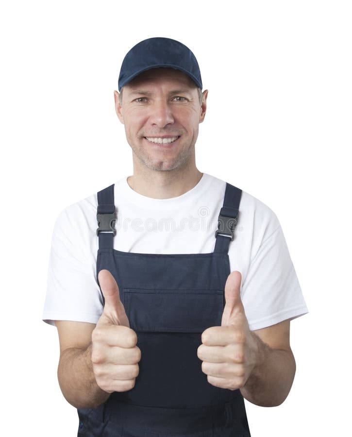 Portrait of Smiling Worker in Blue Uniform Isolated on White Background ...