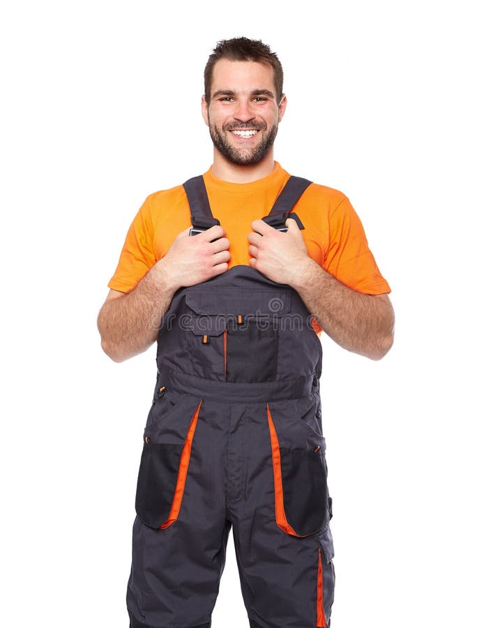 Portrait of Smiling Worker in Blue Uniform Stock Image - Image of ...