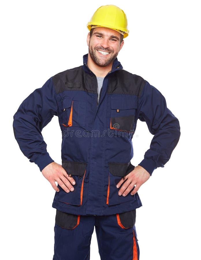 Portrait of Smiling Worker in Blue Uniform Stock Image - Image of ...
