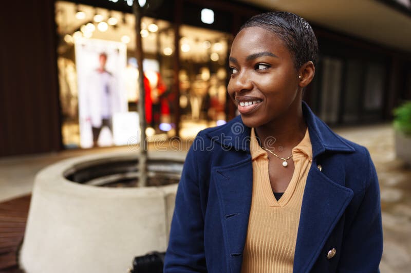 Portrait of Smiling Young Black Woman Standing in the Street Stock ... Portrait of Smiling Young Black Woman Standing in the Street Stock ...