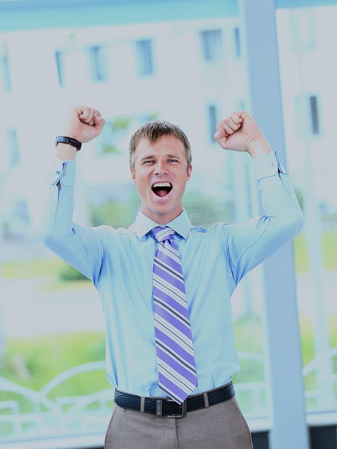 Energetic Young Businessman Stock Photo - Image of achievement, hand ...