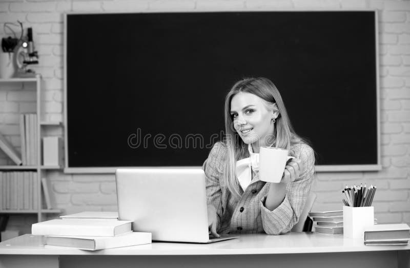 Portrait of Smiling Young College Student Drinking Coffee or Tea ...
