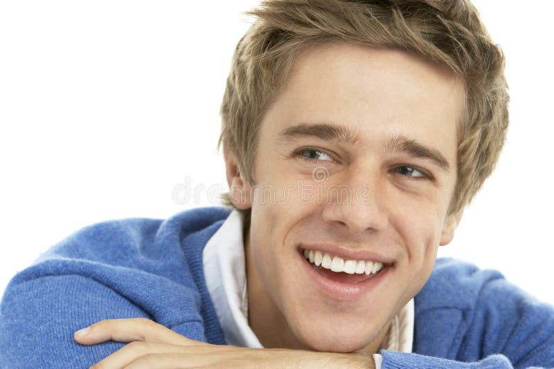Portrait of Smiling Young Man Stock Image - Image of shoulders, resting ...