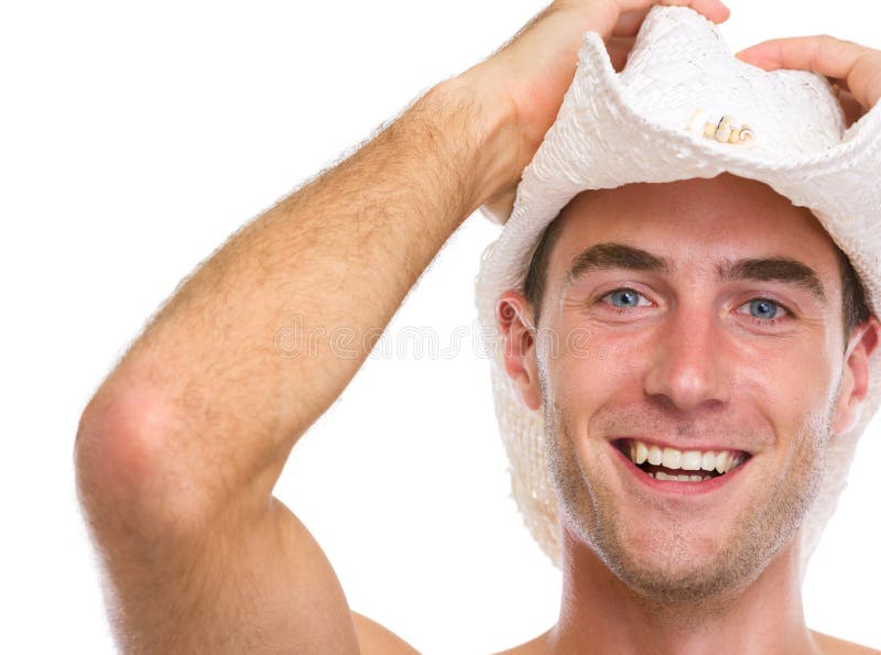 Portrait of Smiling Young Man in Hat Stock Image - Image of gleeful ...