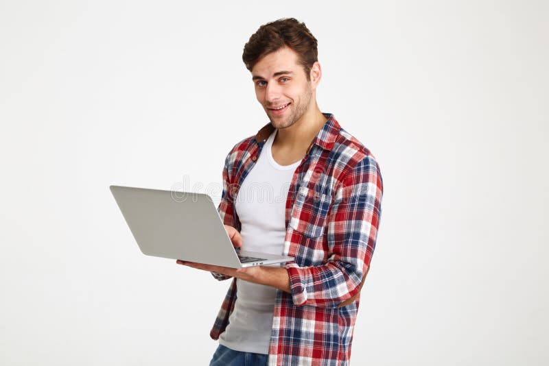 Portrait of a Smiling Young Man Holding Laptop Computer Stock Image ... Portrait of a Smiling Young Man Holding Laptop Computer Stock Image ...