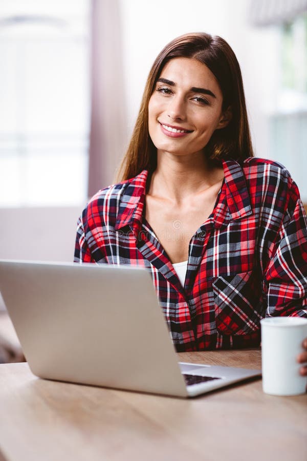 Portrait of Smiling Young Woman with Laptop Stock Photo - Image of ...