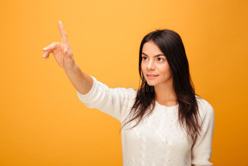 Portrait of a Smiling Young Woman Pointing Finger Away Stock Image ... Portrait of a Smiling Young Woman Pointing Finger Away Stock Image ...