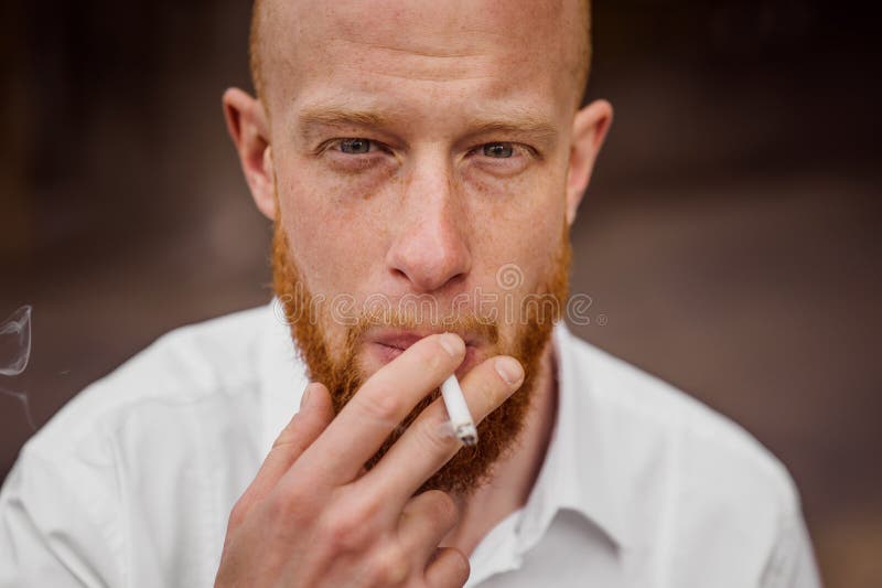Portrait of Smoking Young Red Hair Man with Beard Stock Photo - Image ...