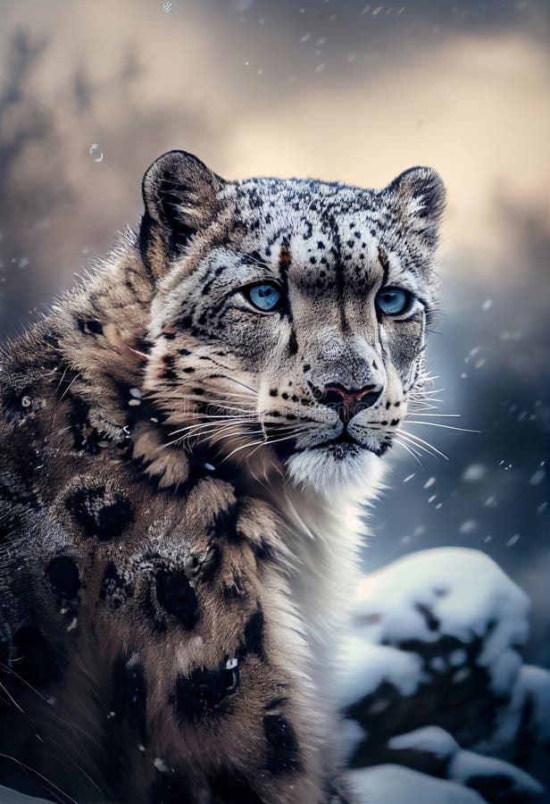 Portrait of a Snow Leopard in the Background of a Snowy Landscape. AI ...